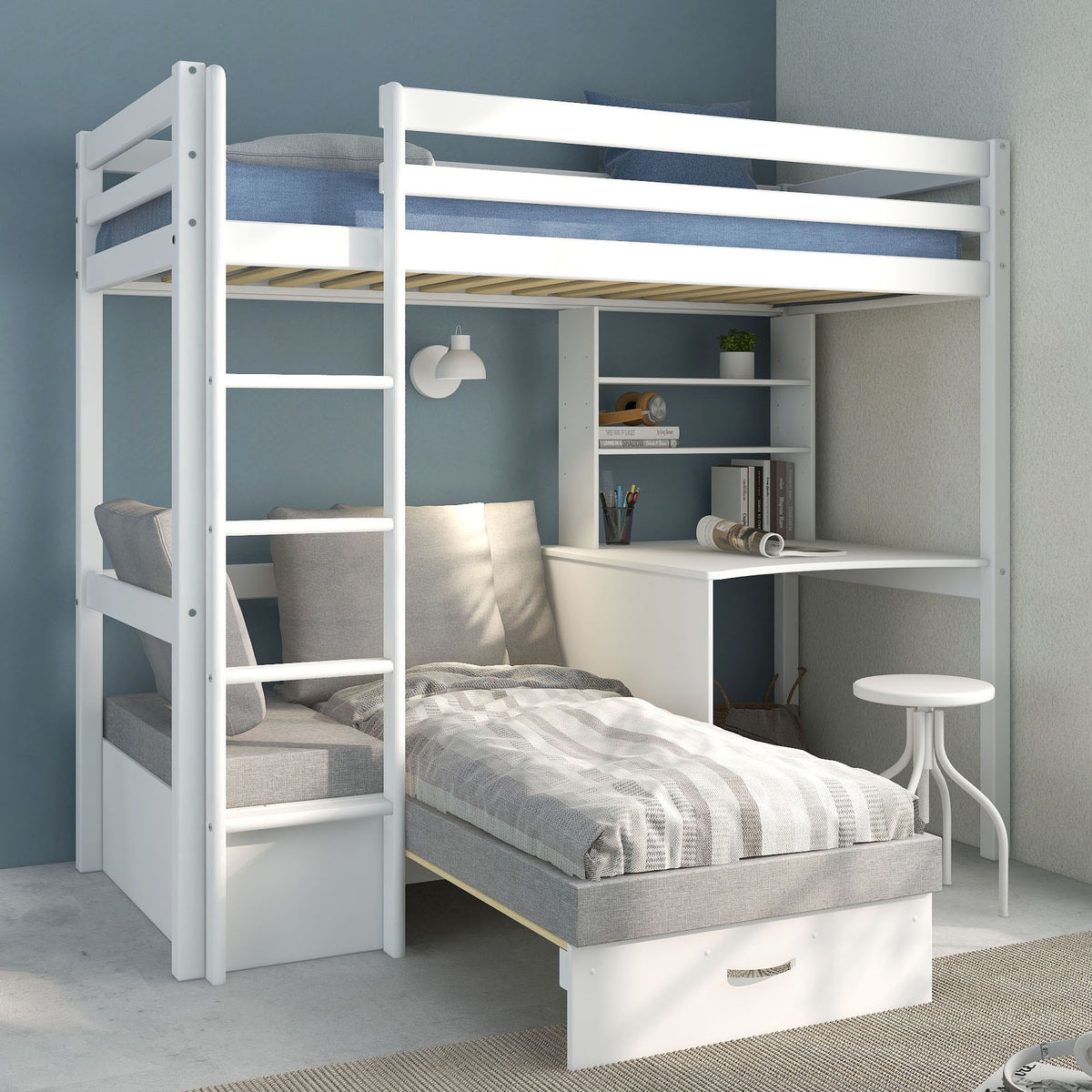 Thuka HIT 9 High Sleeper Bed with Desk & Sofa Bed Below – Family Window