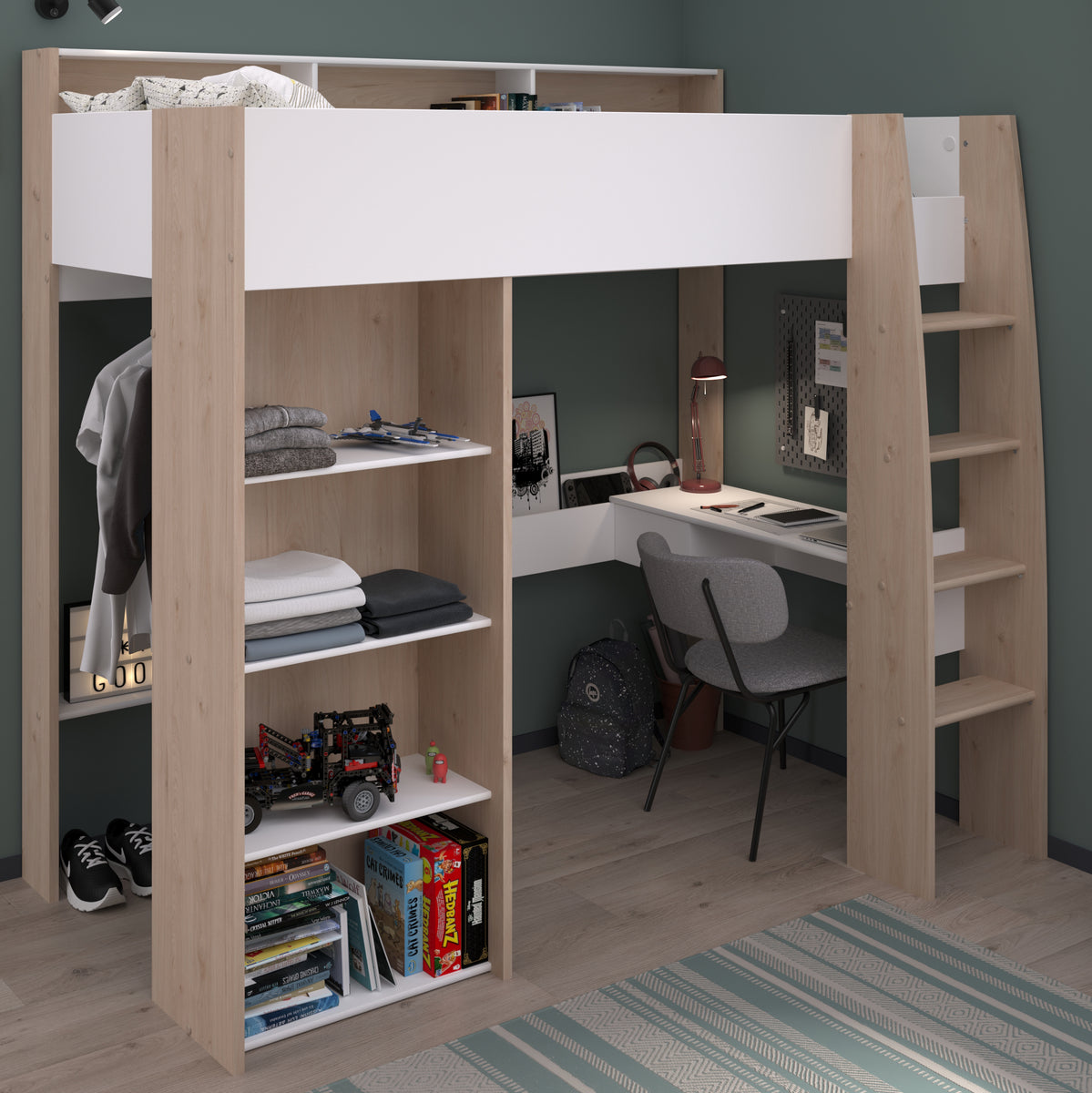Parisot Shelter High Bed with Built-in Desk and Storage – Family Window