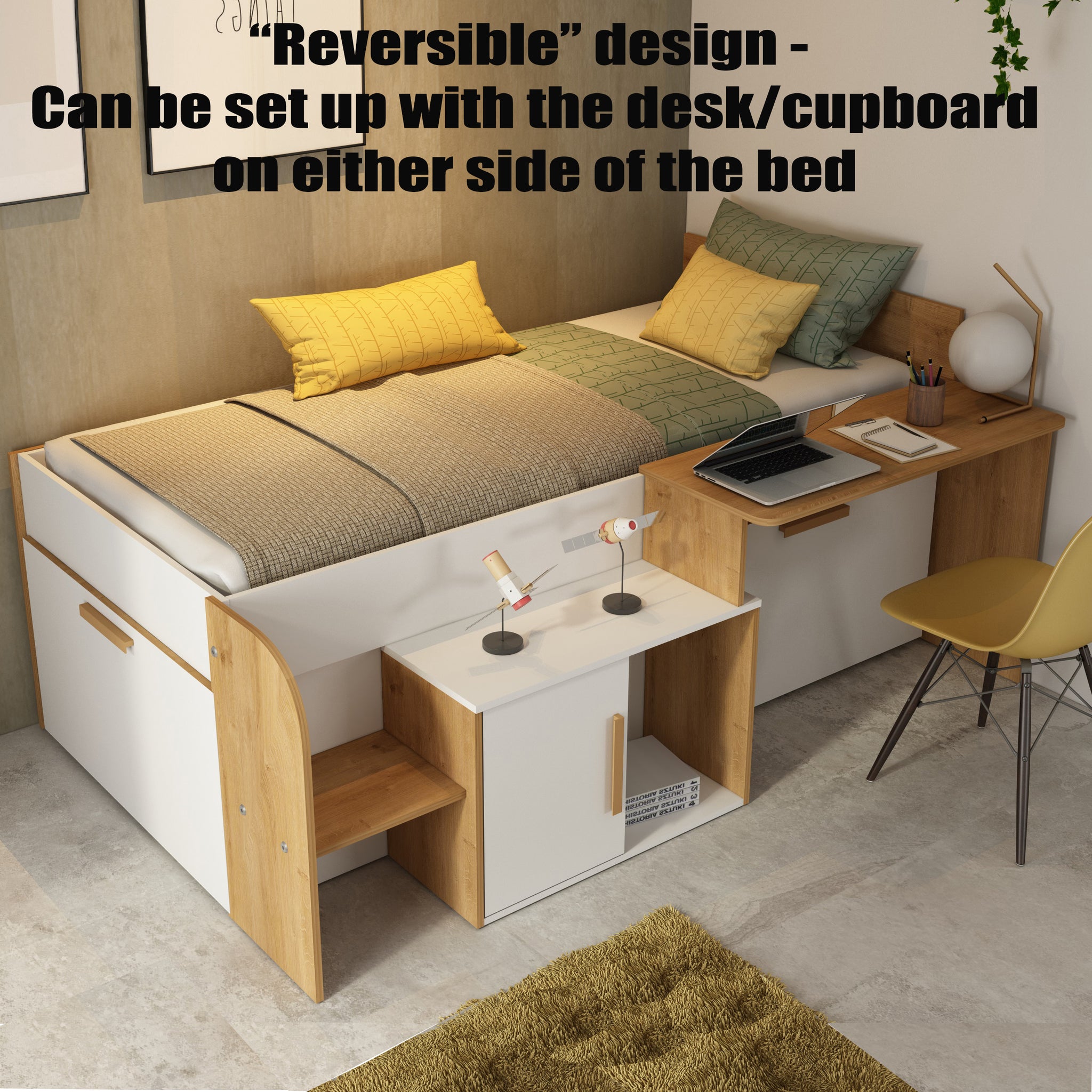 Midsleeper Bed with Desk Storage Trasman White Sacha Family Window
